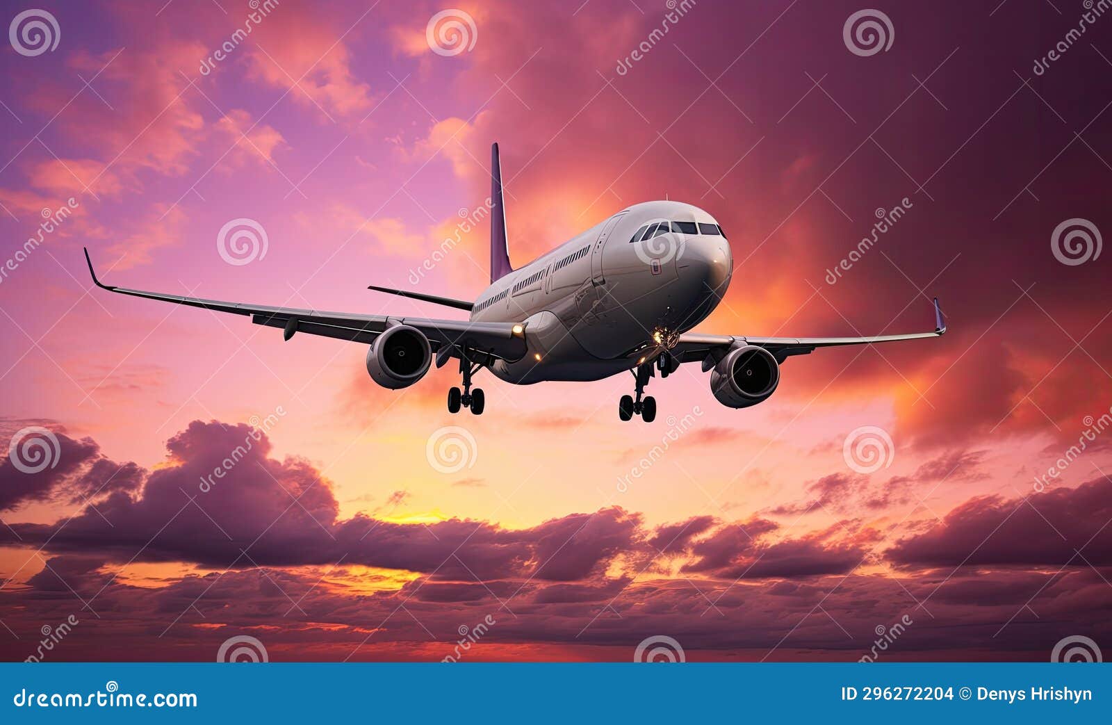 An Airplane Soaring through the Vibrant Sunset Sky Stock Illustration ...
