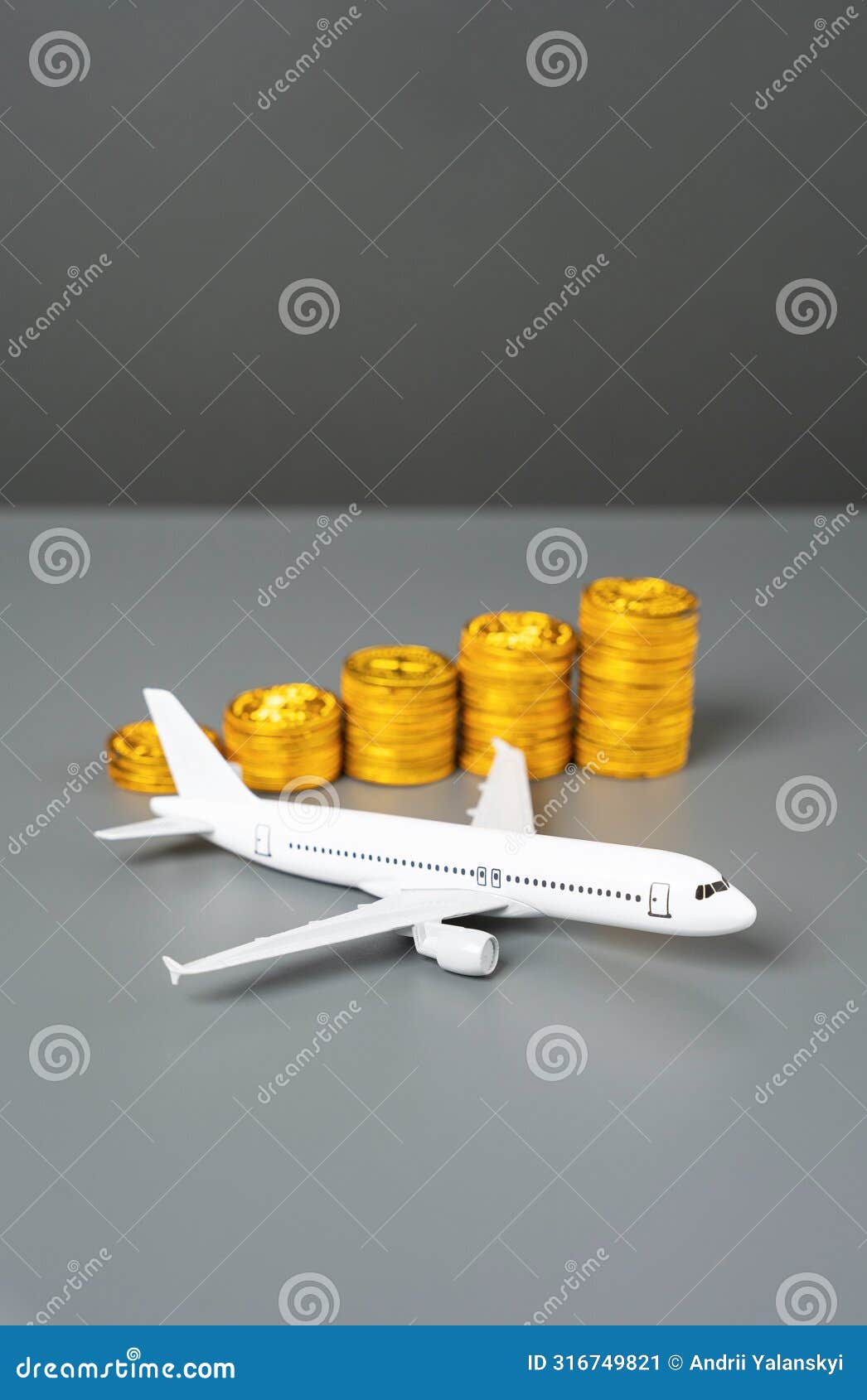 An Airplane and a Stack of Coins Symbolizing Growth. Stock Image ...