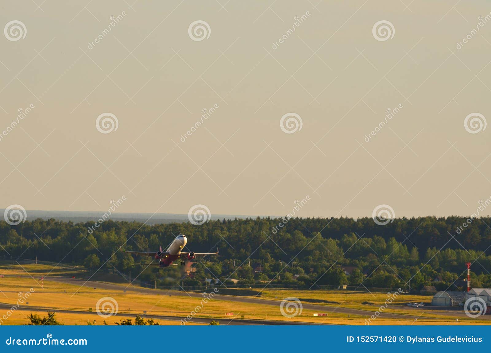 Airplane Start Fly from Road Stock Photo - Image of airspace, road ...