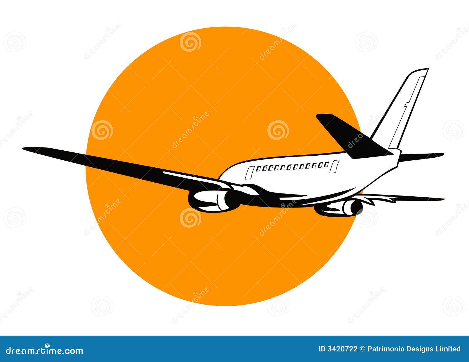 Airplane with sun stock vector. Illustration of yellow - 3420722