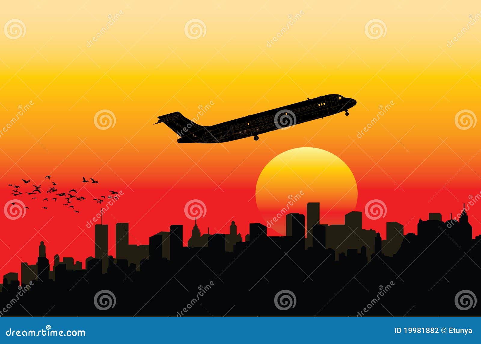Airplane on sunset sky stock vector. Illustration of speed - 19981882