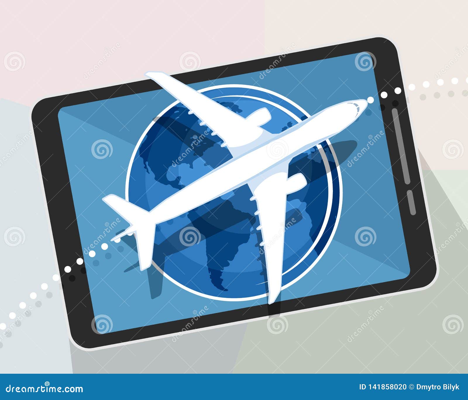 Airplane on a tablet stock vector. Illustration of globe - 141858020