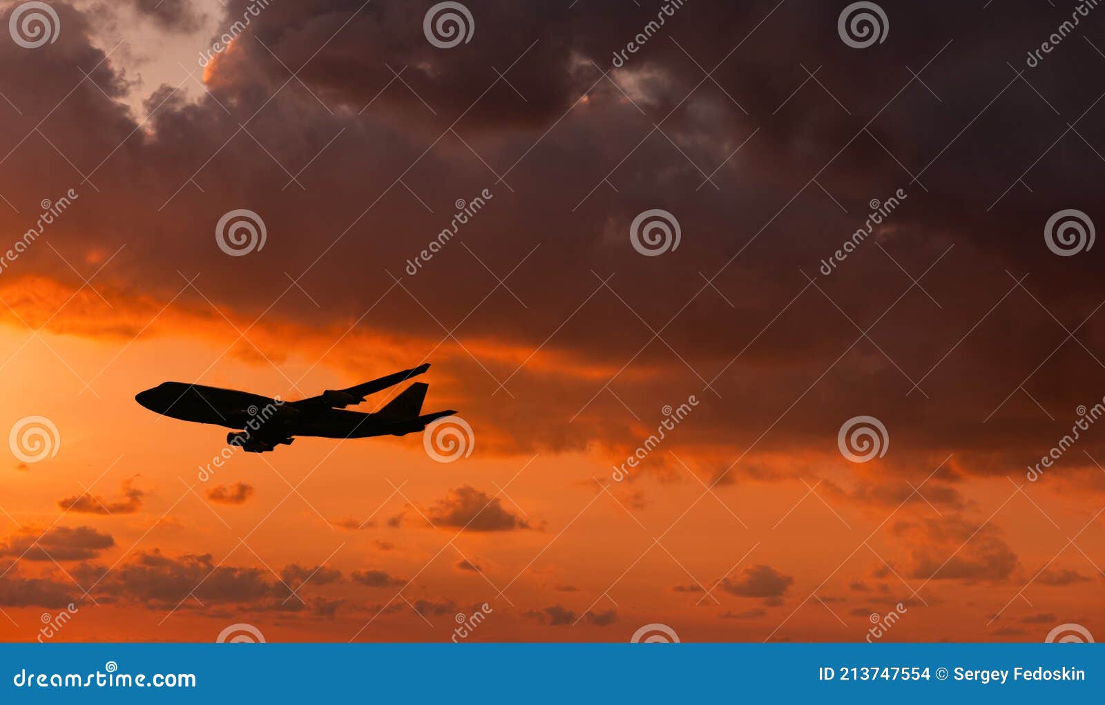Airplane Take Off on a Sunset Stock Photo - Image of concept, blue ...