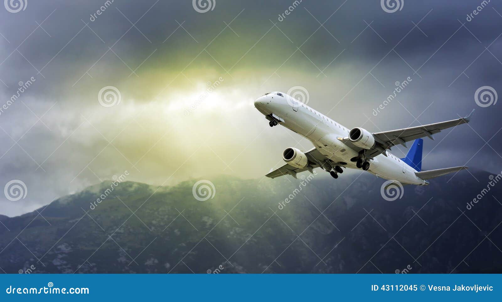 Airplane Takes Off into Dramatic Sky Stock Image - Image of summer ...