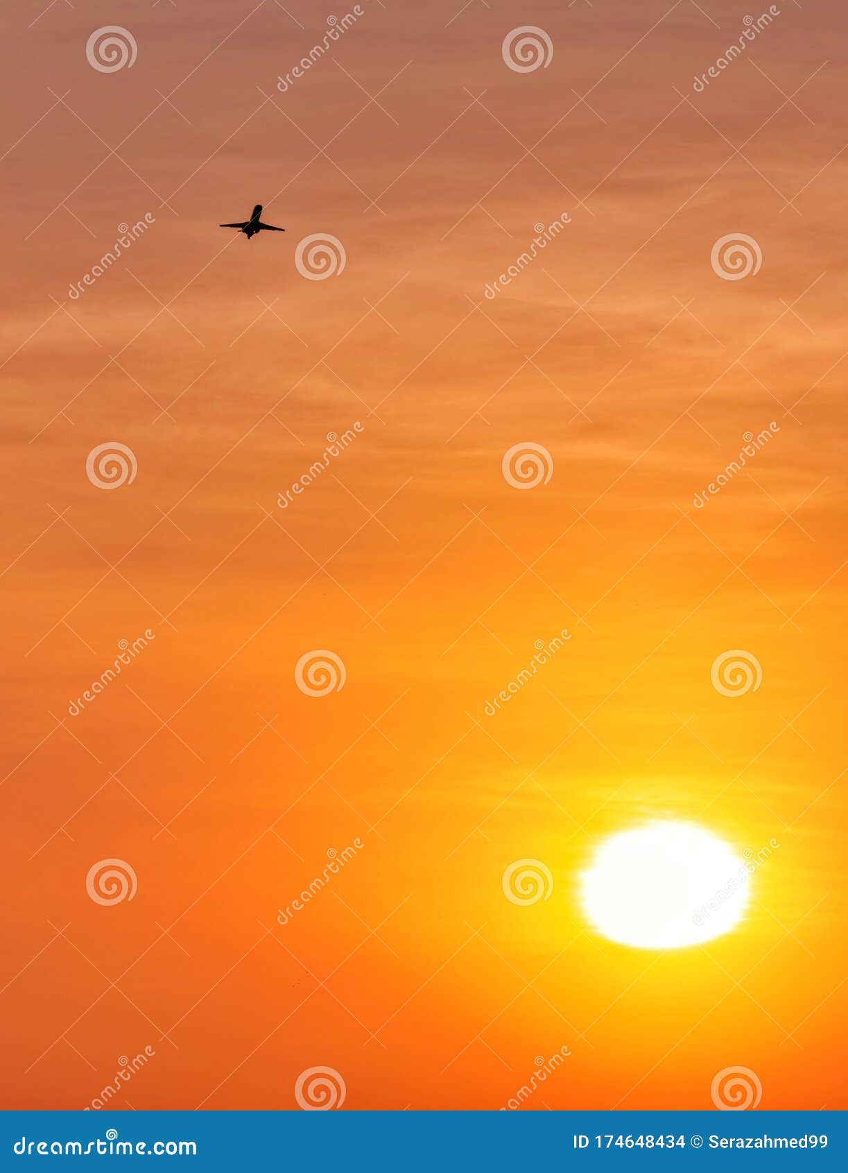 Airplane Taking Off Against the Sun during Golden Hour Stock Photo ...