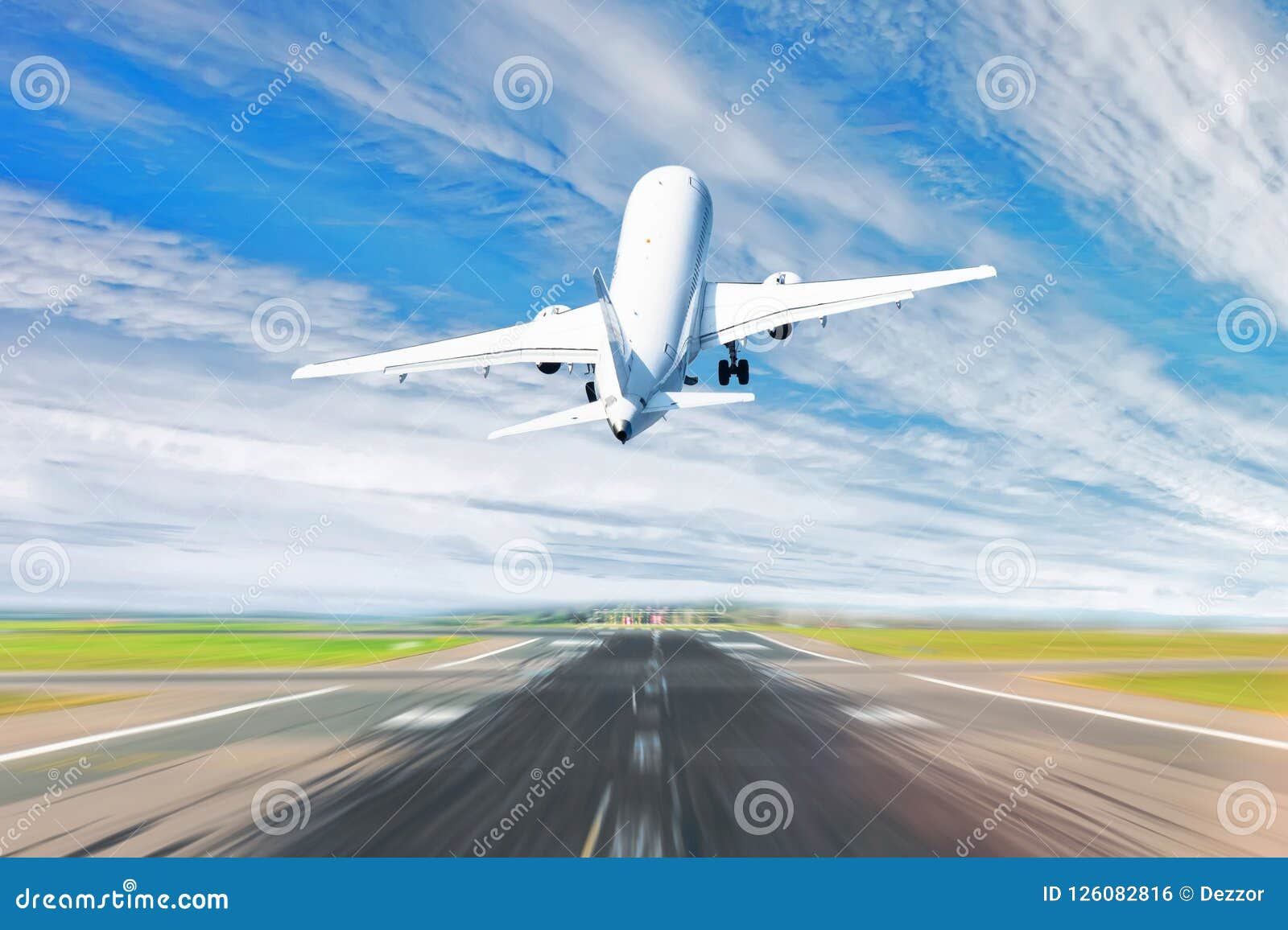 Airplane Taking Off from the Airport - Back View. Stock Photo - Image ...