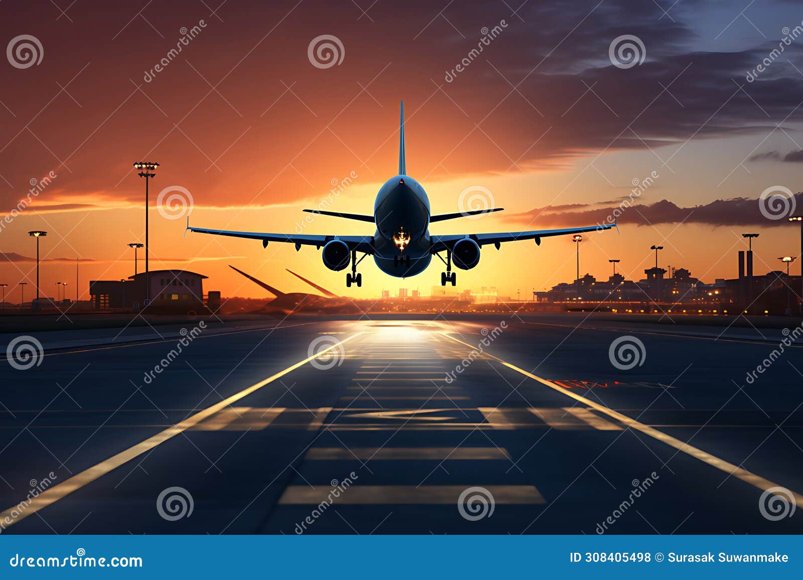 Airplane Taking Off from the Airport Runway in the Beautiful Sky Stock ...