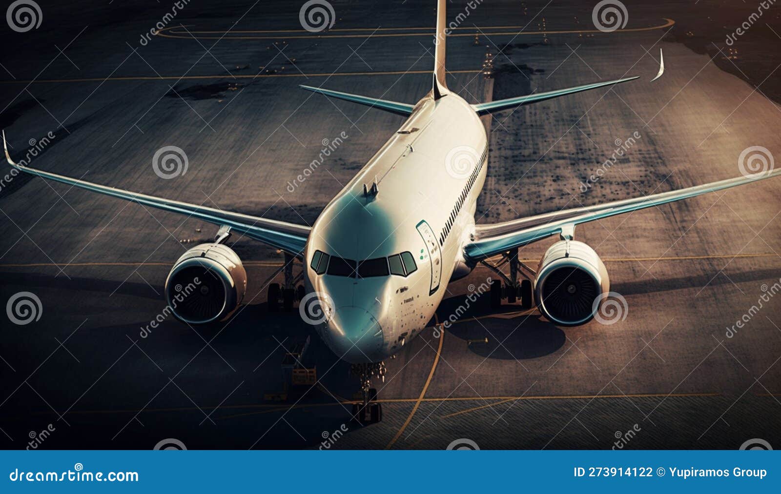 Airplane Taking Off on a Blue Runway Generated by AI Stock Illustration ...