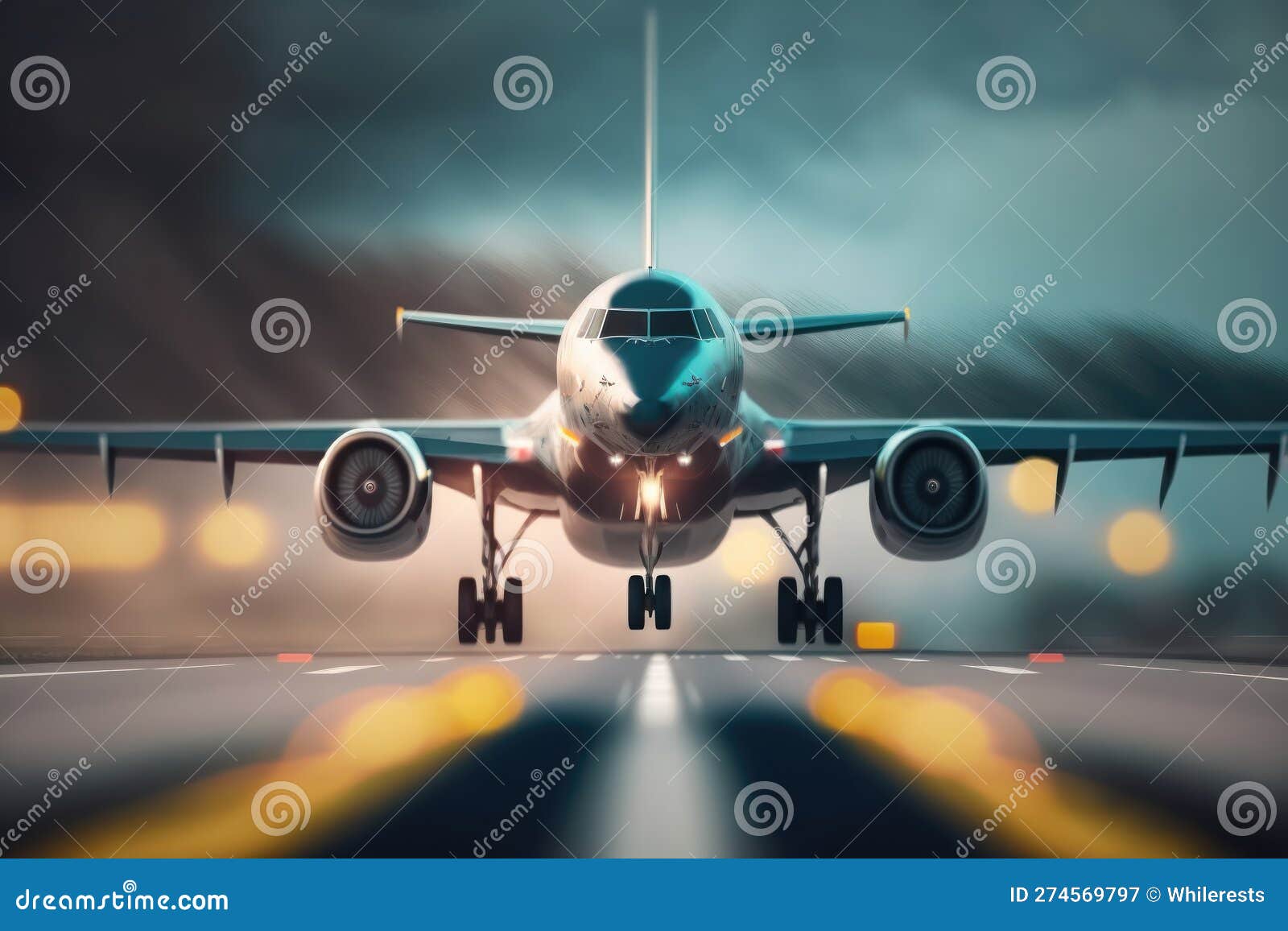 Airplane Taking Off on the Runway of the Airport. Stock Image - Image ...