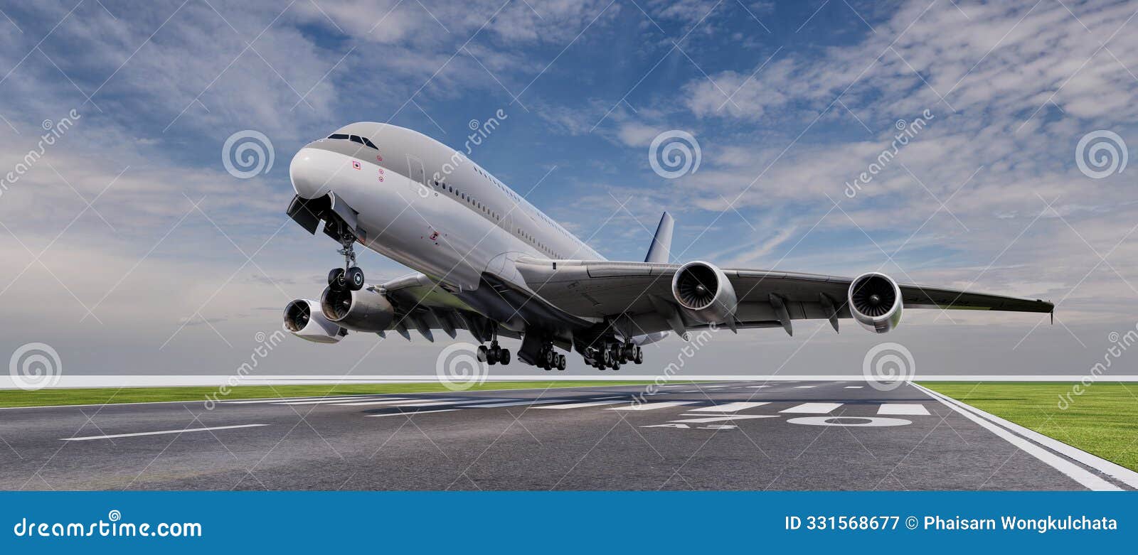 Airplane Taking Off from the Runway.3d, Rendering, Illustration Stock ...