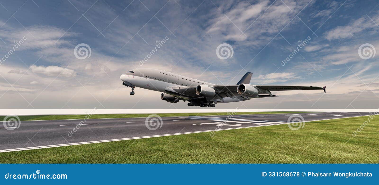 Airplane Taking Off from the Runway.3d, Rendering, Illustration Stock ...