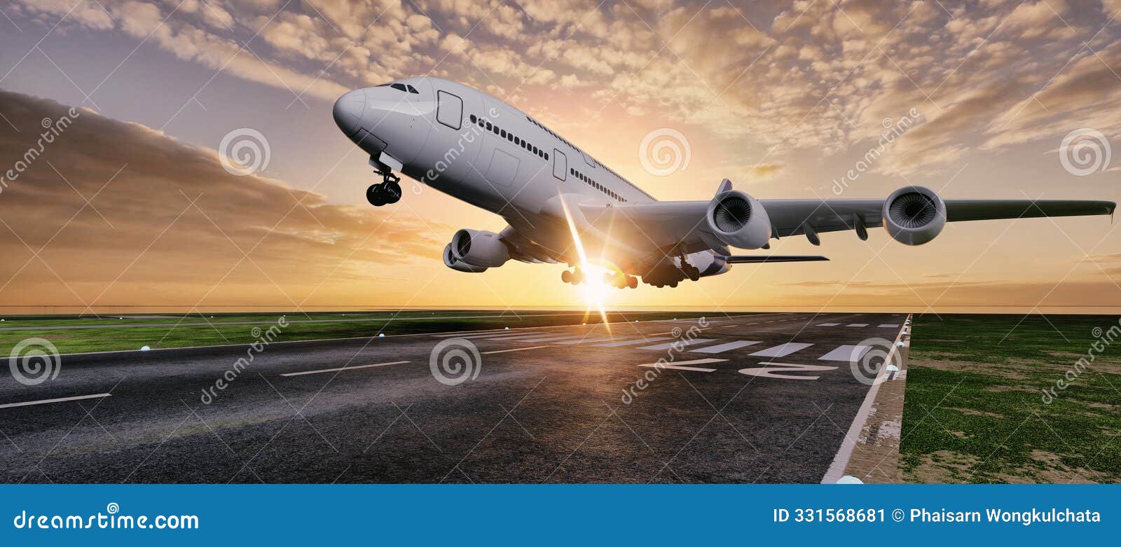 Airplane Taking Off from the Runway.3d, Rendering, Illustration Stock ...