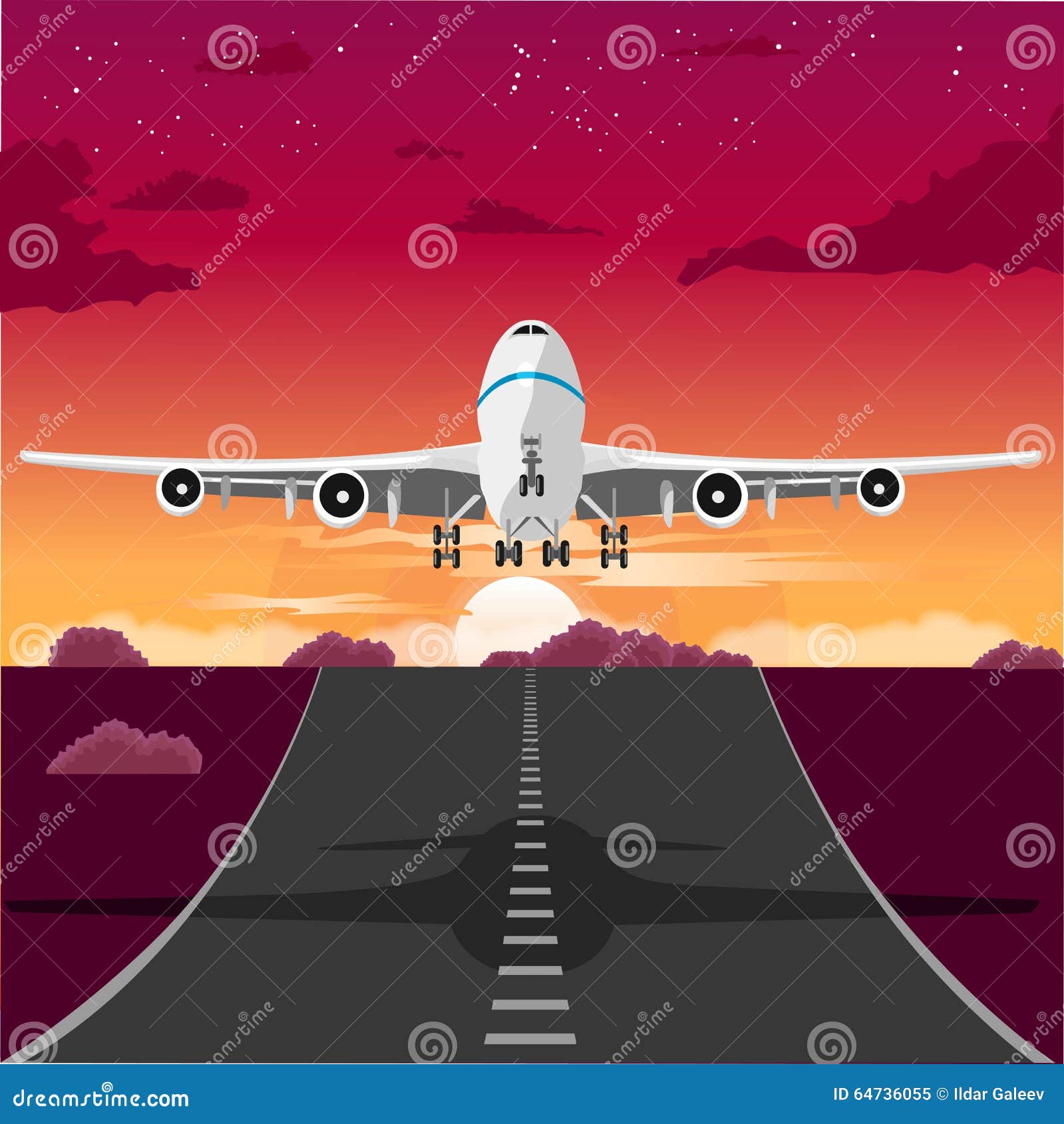 Airplane Taking Off From Airport Runway, Passenger Aircraft Takeoff ...