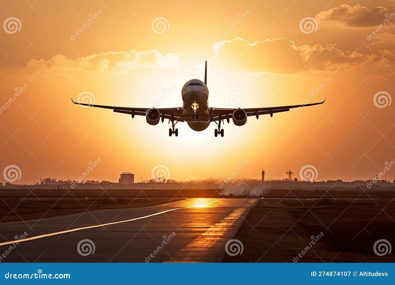 Airplane Taking Off, with the Sun Shining at Its Back Stock ...