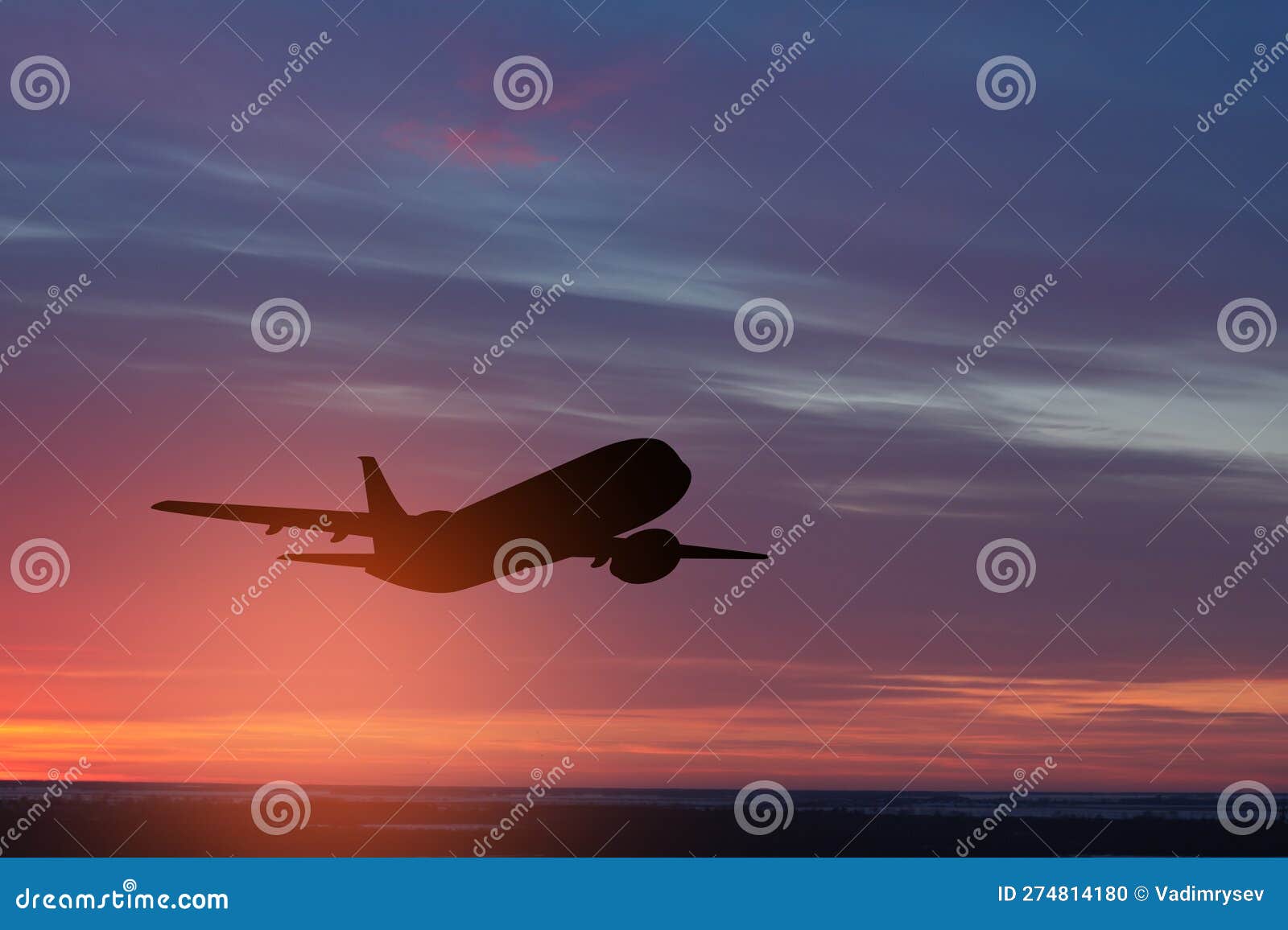 Airplane Taking Off at the Sunset Sky. Stock Photo - Image of corporate ...