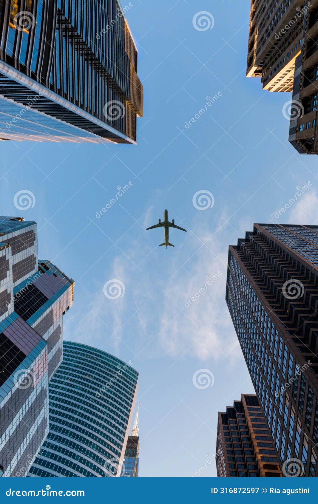 Airplane between Tall Buildings Stock Image - Image of vehicle ...