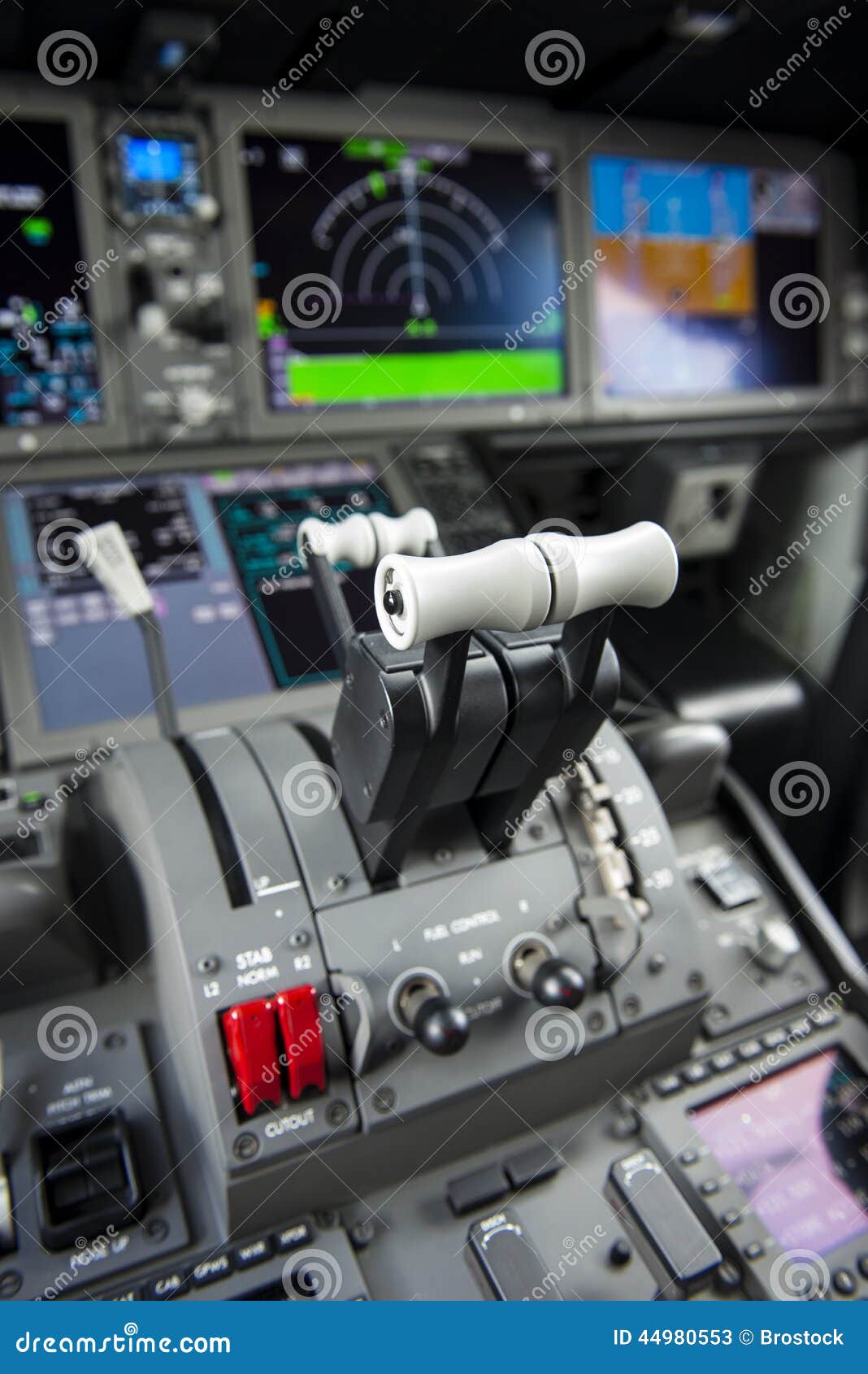 Airplane throttles stock image. Image of foreground, console - 44980553