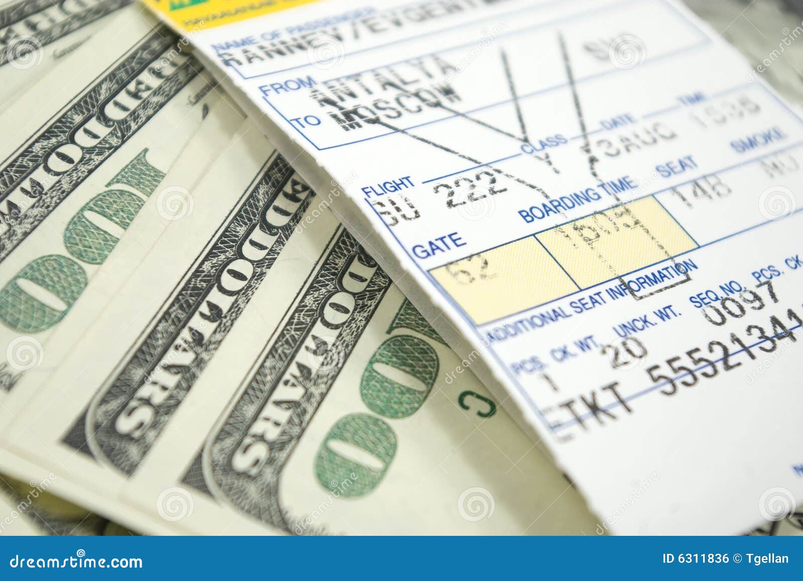Airplane Ticket And Dollars Picture. Image: 6311836