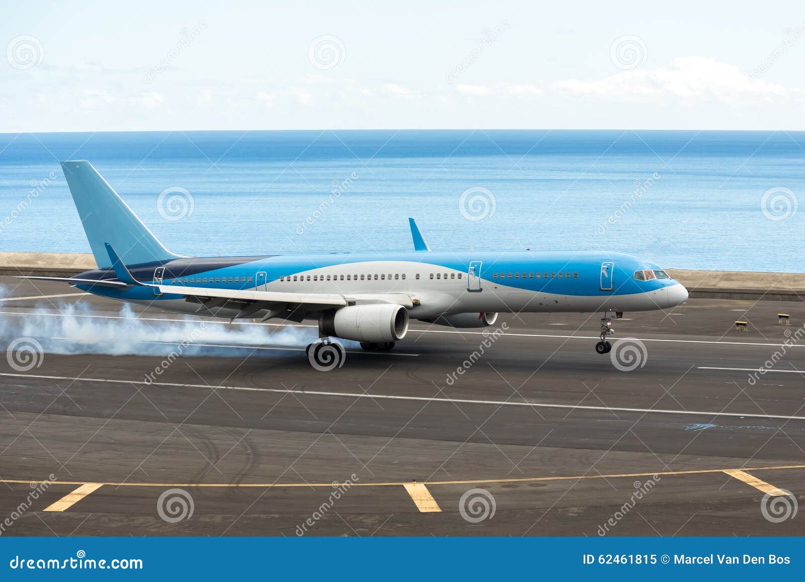 Airplane Touch Down at Runway Stock Image - Image of blue, airliner ...