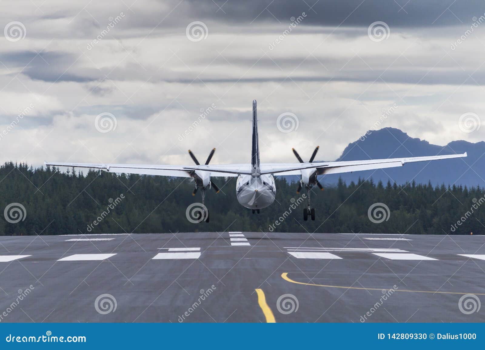 Airplane Touchdown on Landing Path Back View Tele Lens Stock Photo ...