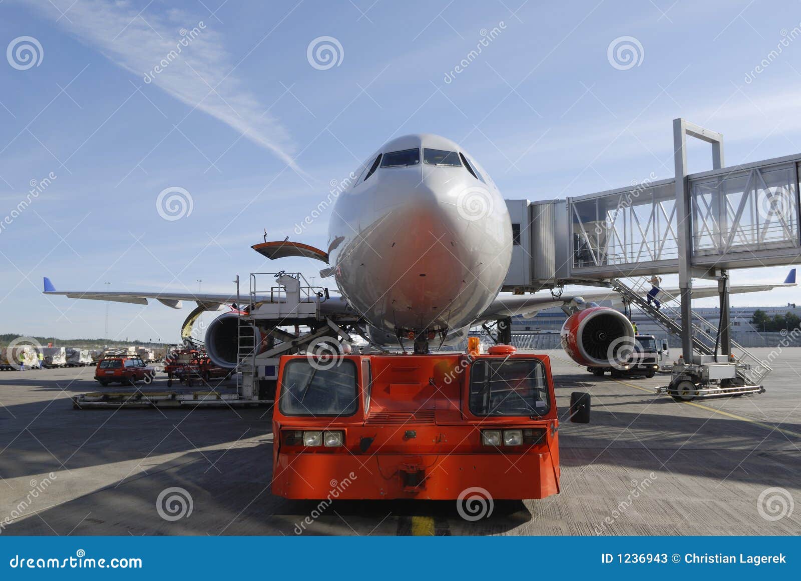 Airplane towing stock image. Image of airport, business - 1236943