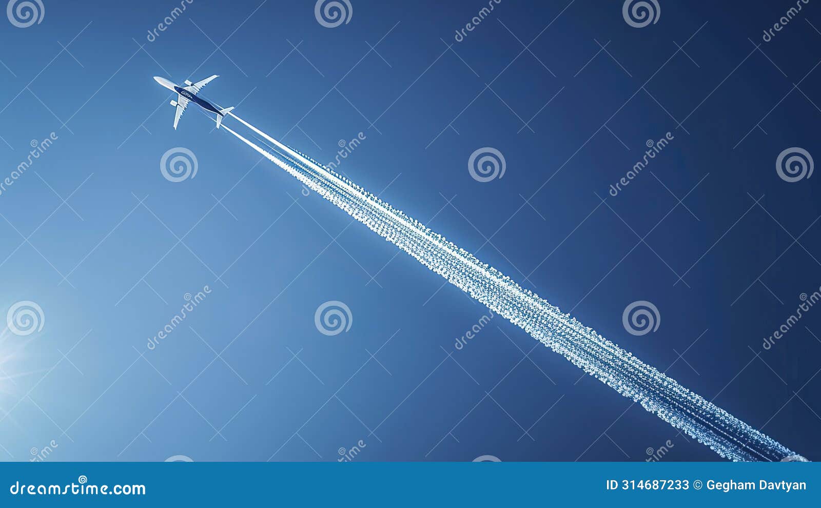 Airplane Tracks in the Air, Blue Sky Background, Plane Tracks in the ...