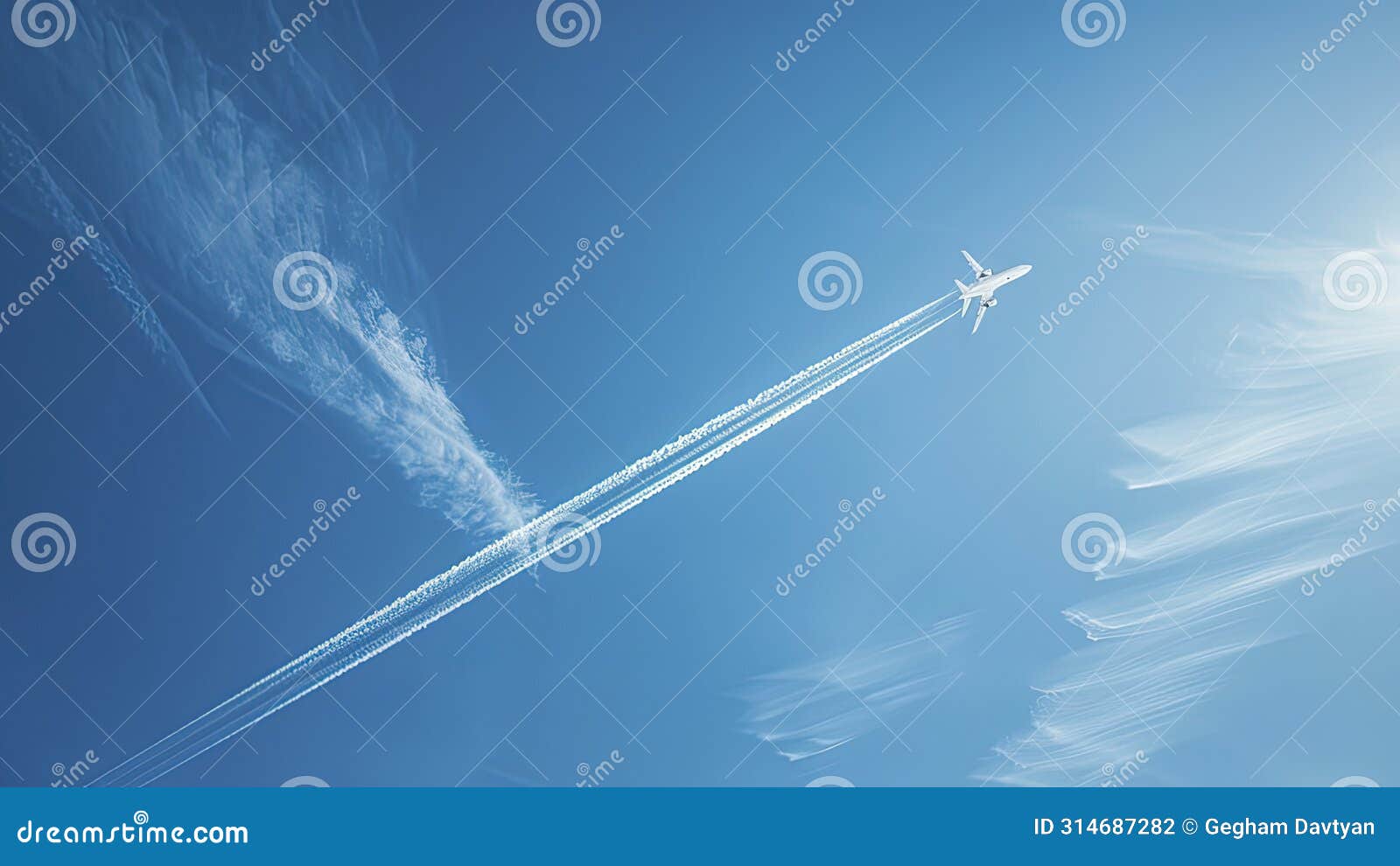 Airplane Tracks in the Air, Blue Sky Background, Plane Tracks in the ...
