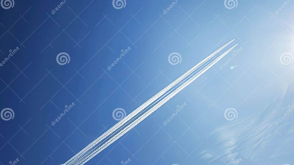 Airplane Tracks in the Air, Blue Sky Background, Plane Tracks in the ...