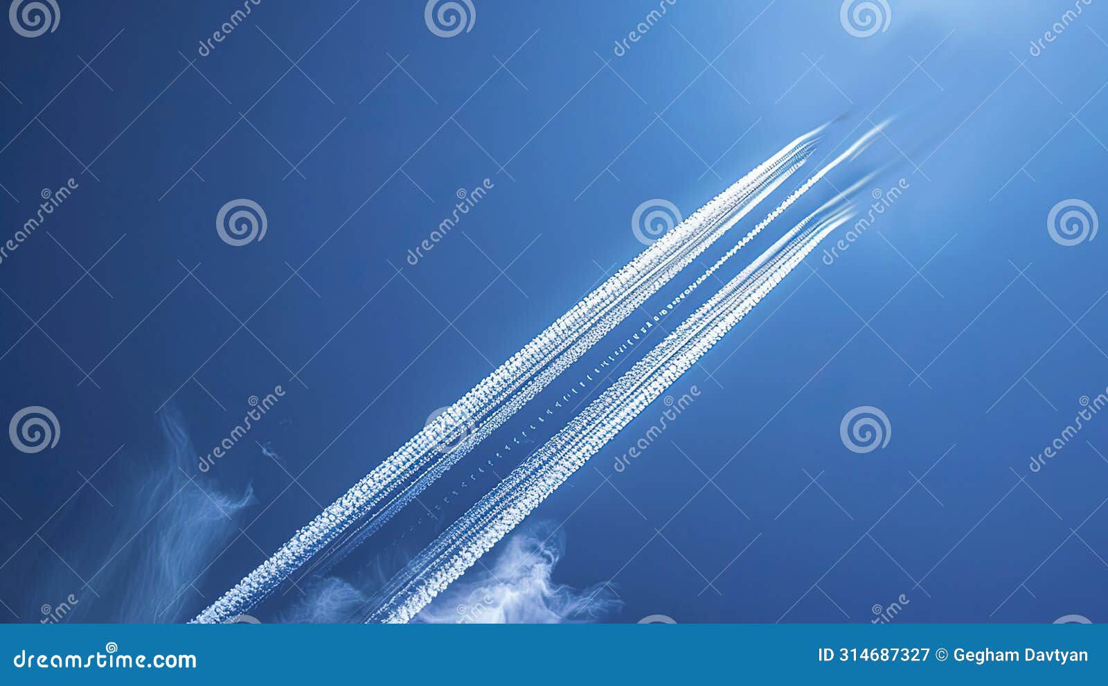 Airplane Tracks in the Air, Blue Sky Background, Plane Tracks in the ...