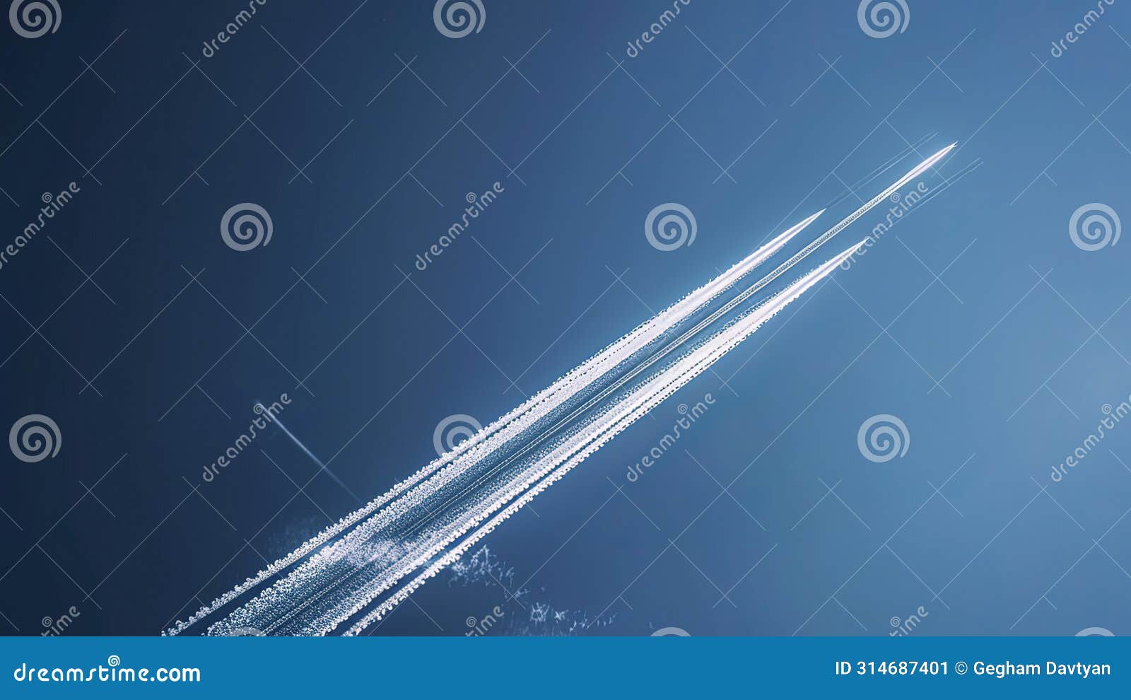 Airplane Tracks in the Air, Blue Sky Background, Plane Tracks in the ...