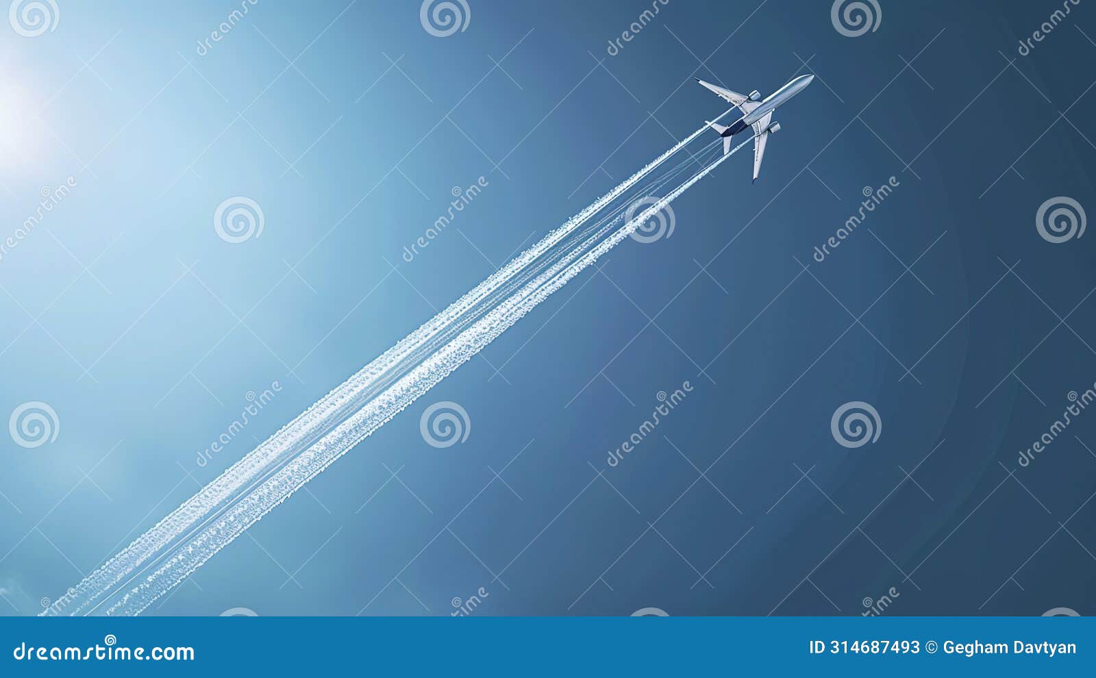 Airplane Tracks in the Air, Blue Sky Background, Plane Tracks in the ...