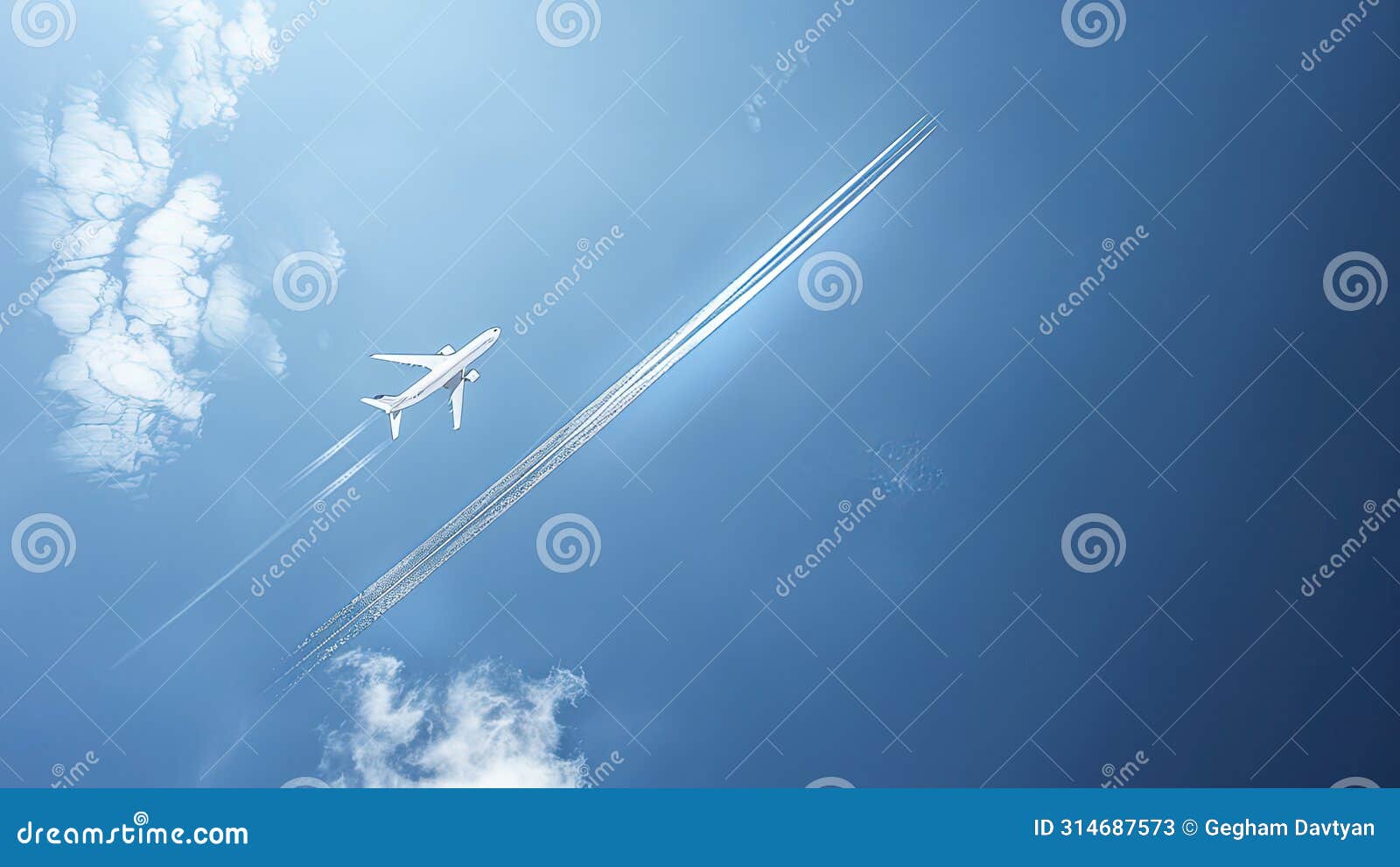 Airplane Tracks in the Air, Blue Sky Background, Plane Tracks in the ...