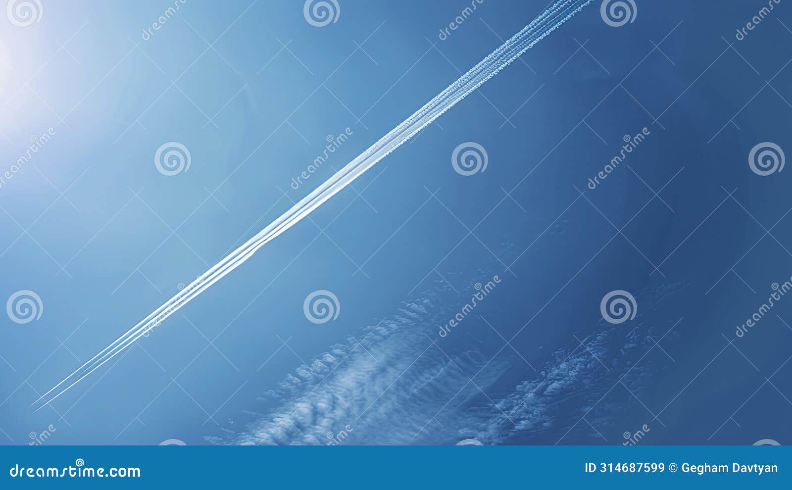 Airplane Tracks in the Air, Blue Sky Background, Plane Tracks in the ...