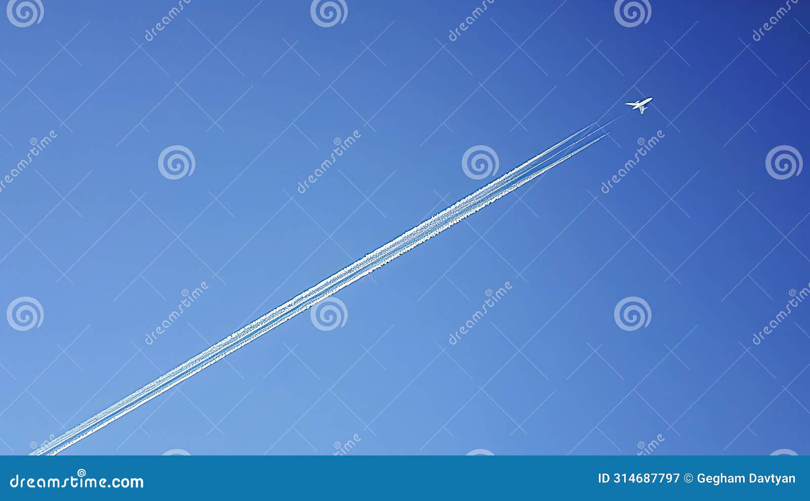 Airplane Tracks in the Air, Blue Sky Background, Plane Tracks in the ...