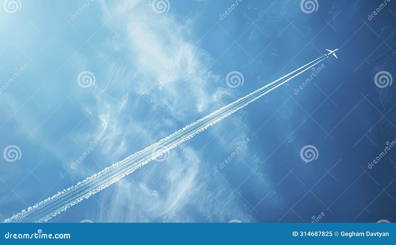 Airplane Tracks in the Air, Blue Sky Background, Plane Tracks in the ...