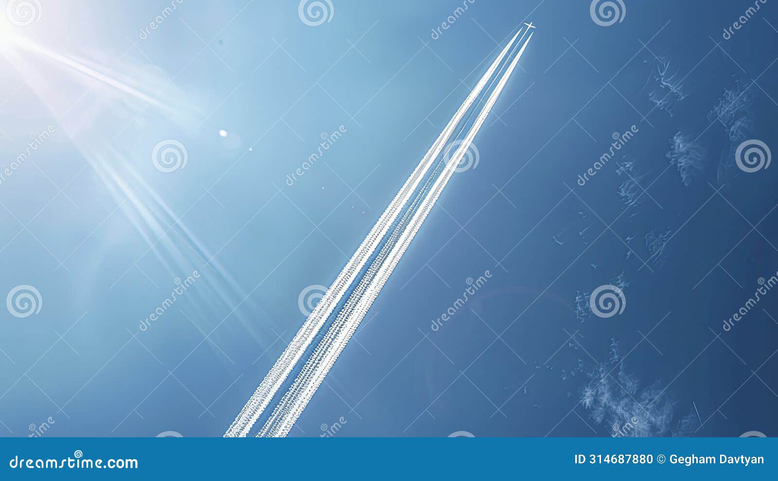 Airplane Tracks in the Air, Blue Sky Background, Plane Tracks in the ...
