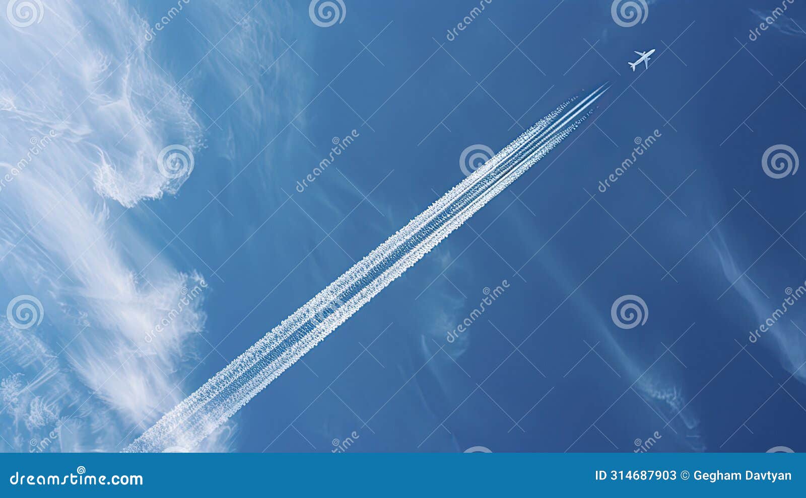 Airplane Tracks in the Air, Blue Sky Background, Plane Tracks in the ...