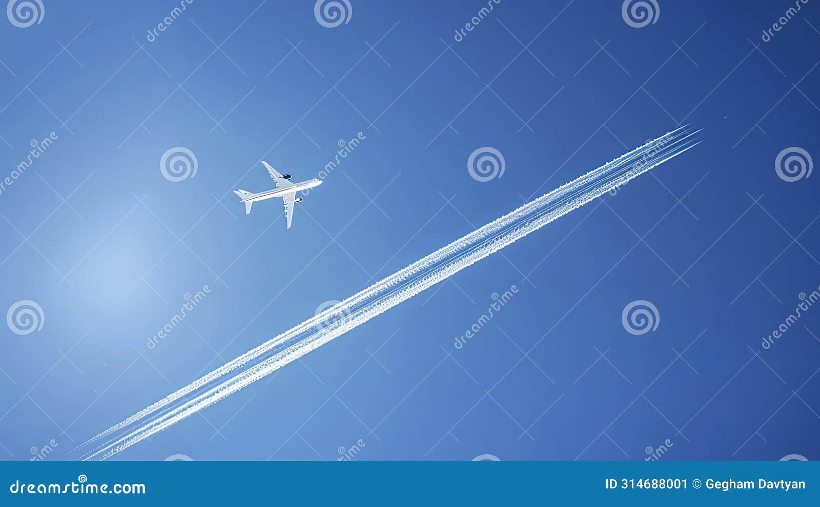 Airplane Tracks in the Air, Blue Sky Background, Plane Tracks in the ...