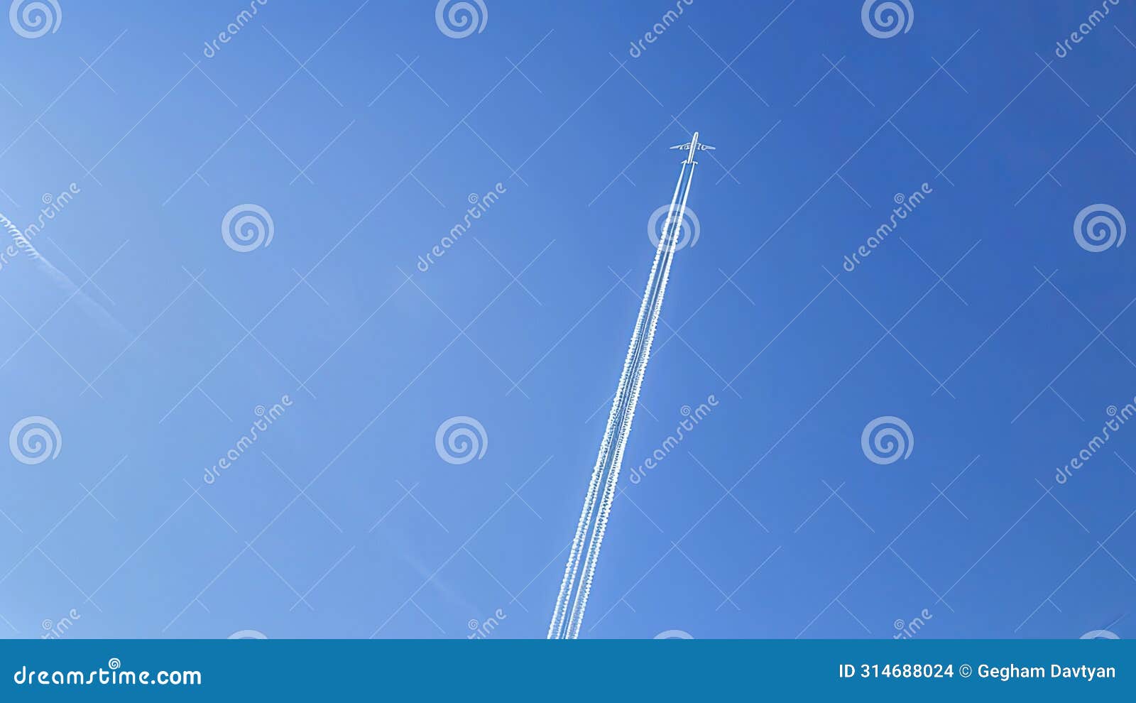 Airplane Tracks in the Air, Blue Sky Background, Plane Tracks in the ...