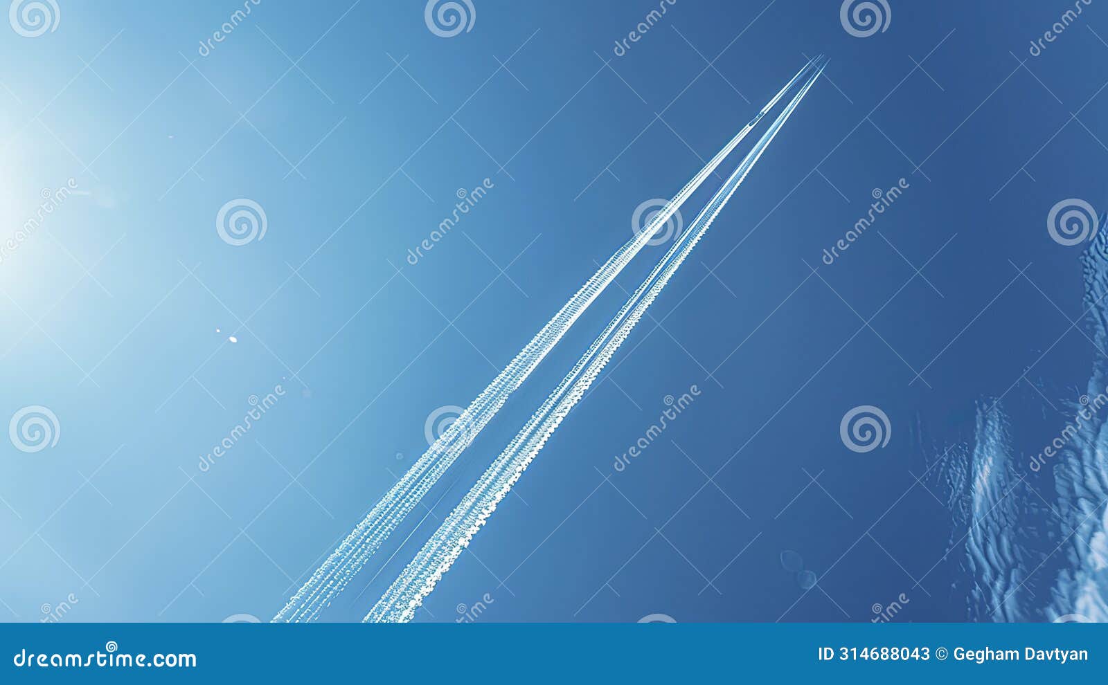 Airplane Tracks in the Air, Blue Sky Background, Plane Tracks in the ...