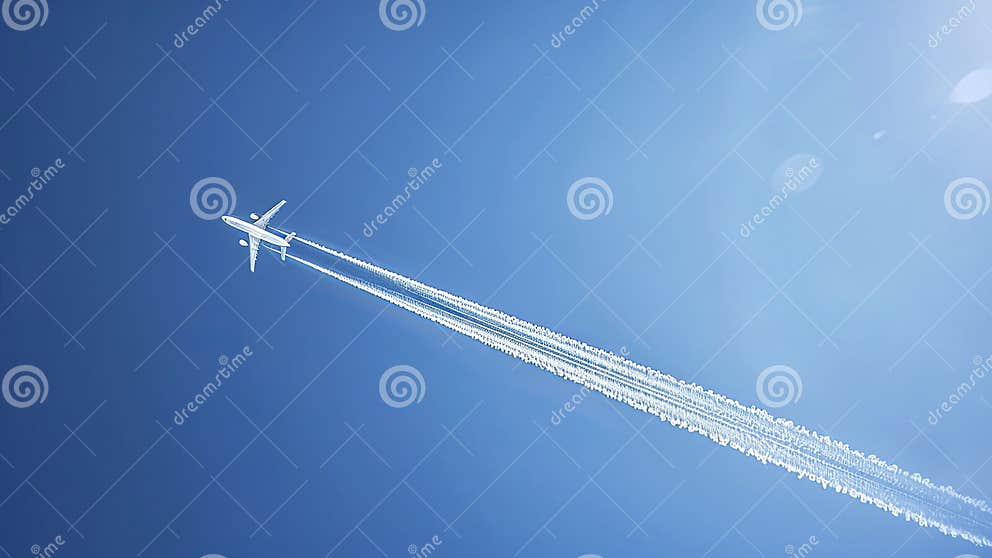Airplane Tracks in the Air, Blue Sky Background, Plane Tracks in the ...