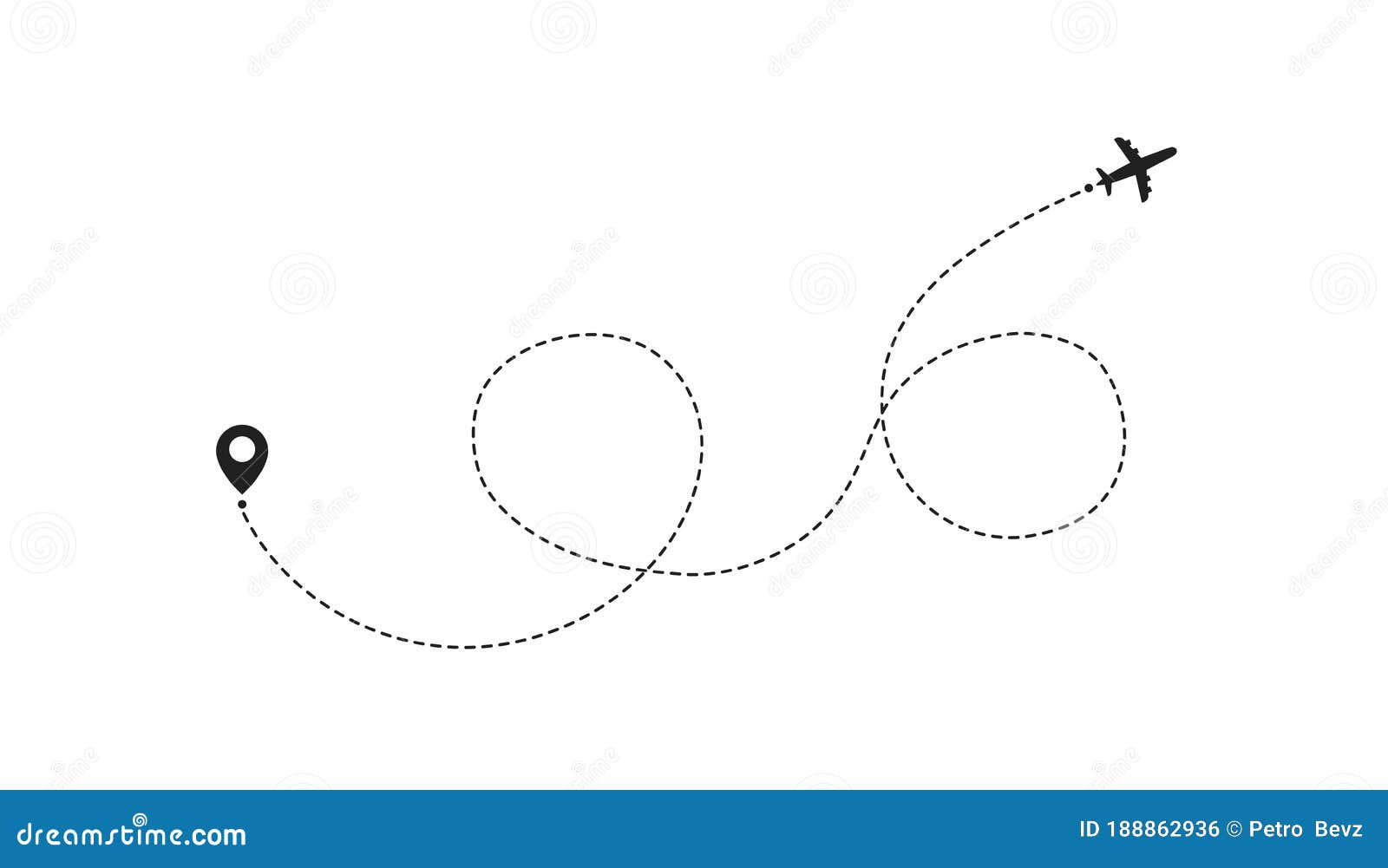 Airplane Travel Concept with Map Pins, GPS Points. Flight Start Point ...