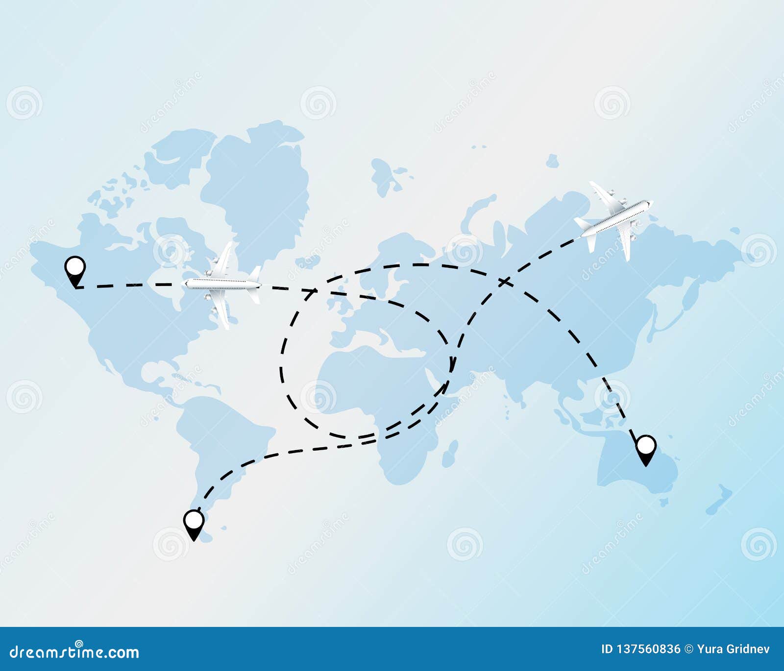 Airplane Travel Concept. Plane with Start Point and Route Line. Vector ...