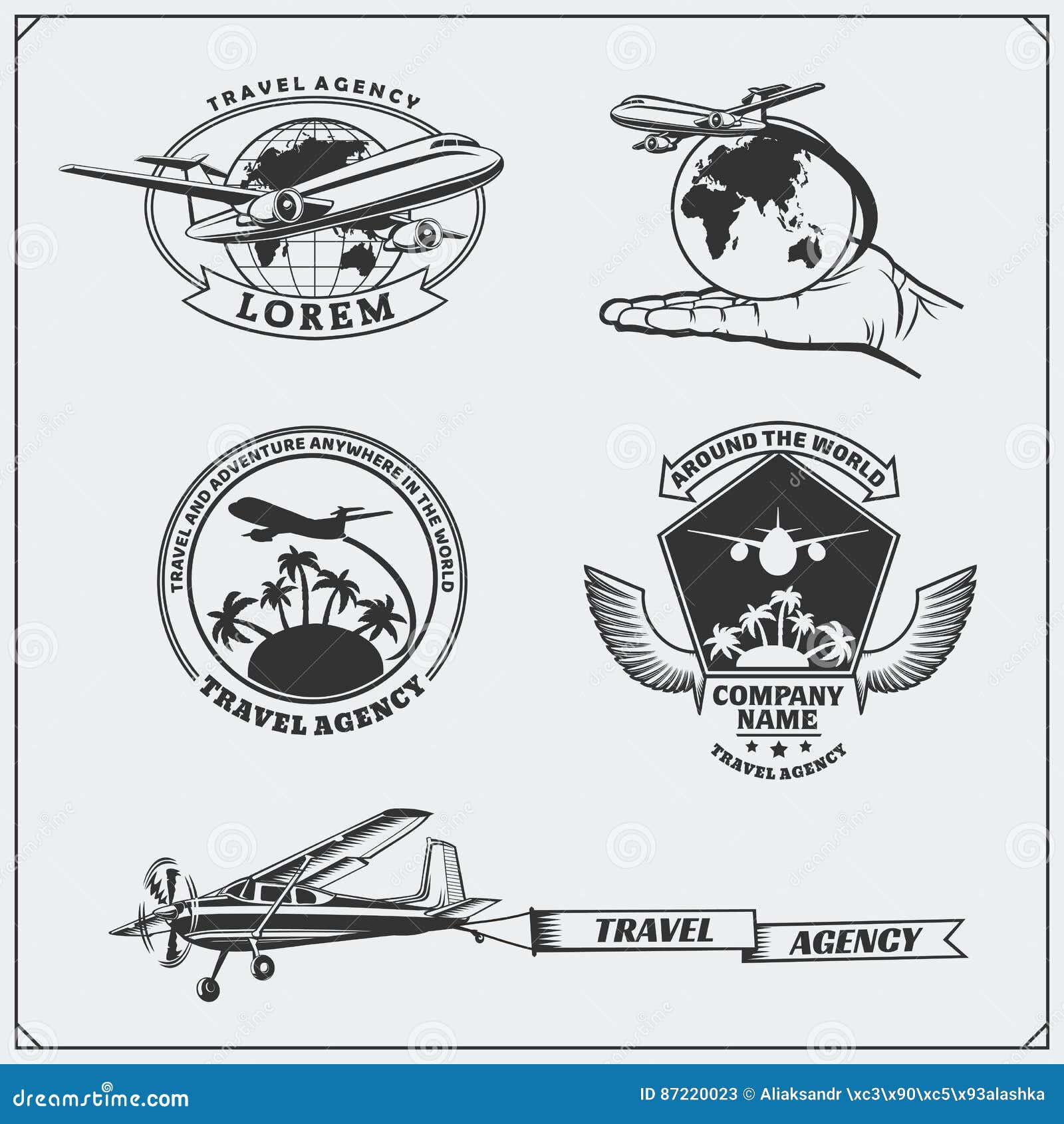 Airplane Travel Labels, Emblems, Badges And Design Elements. Vintage ...