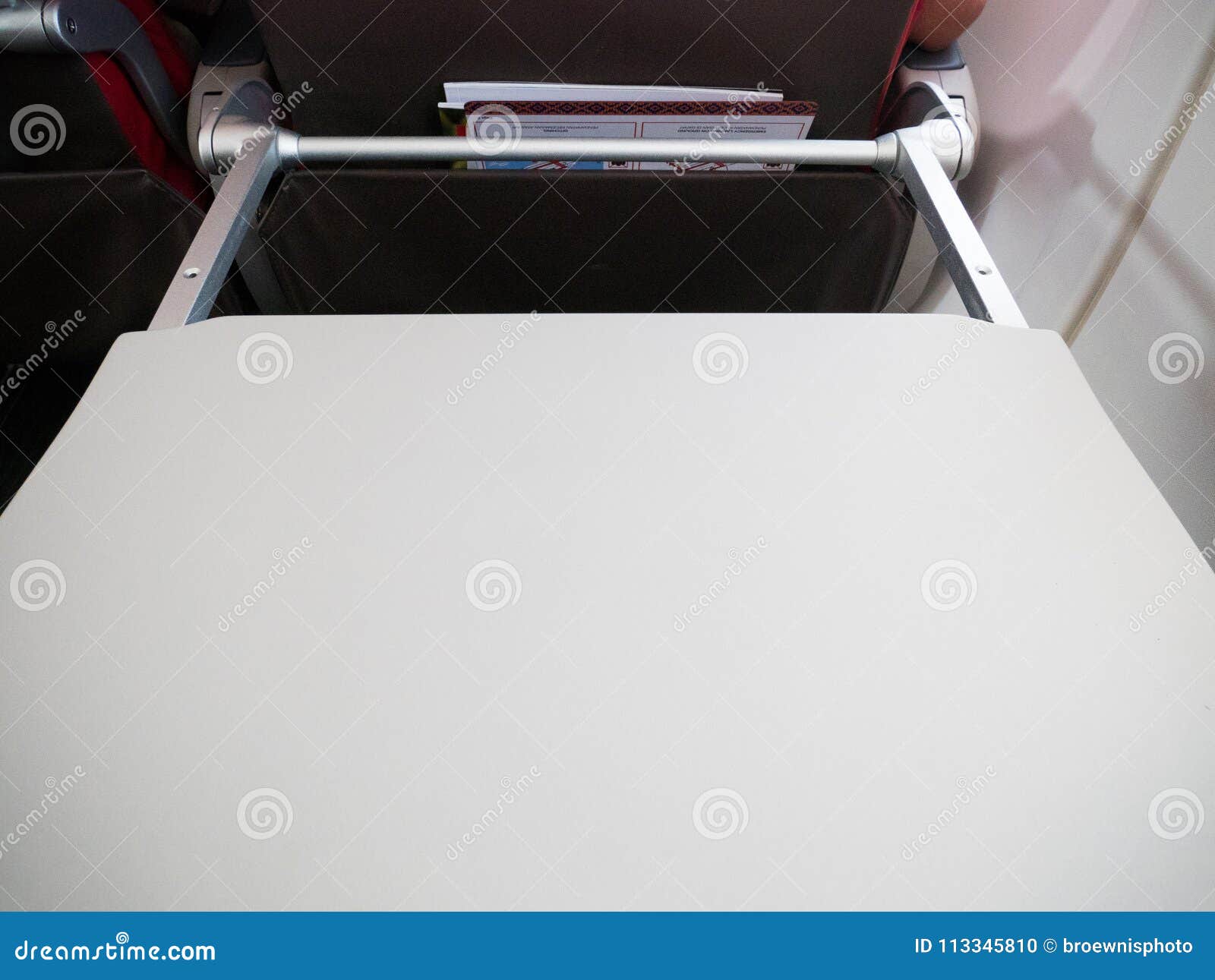 Airplane Tray Table Opened in Passenger Seat Stock Photo - Image of ...