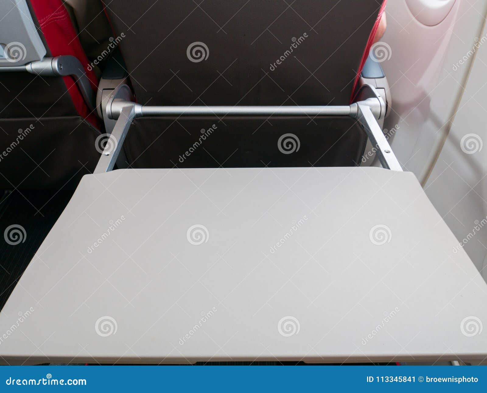 Airplane Tray Table Opened In Passenger Seat Stock Photography ...