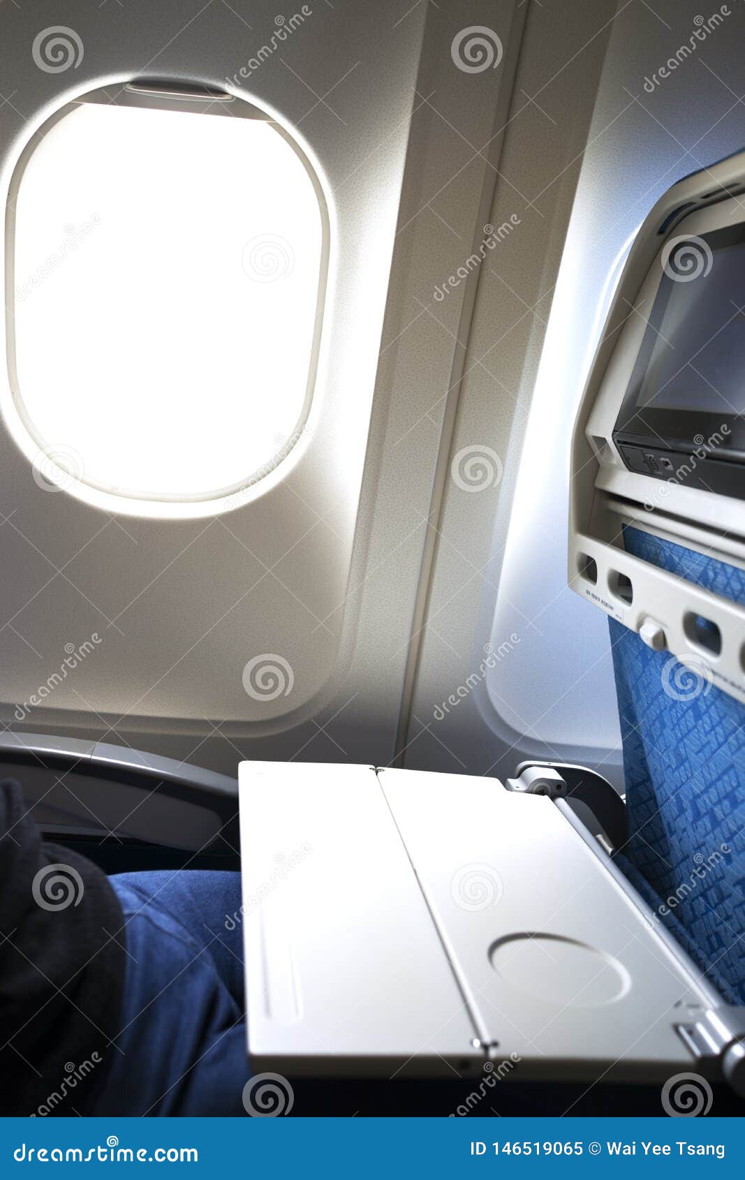 Airplane Tray Table Opened In Passenger Seat Stock Photography ...