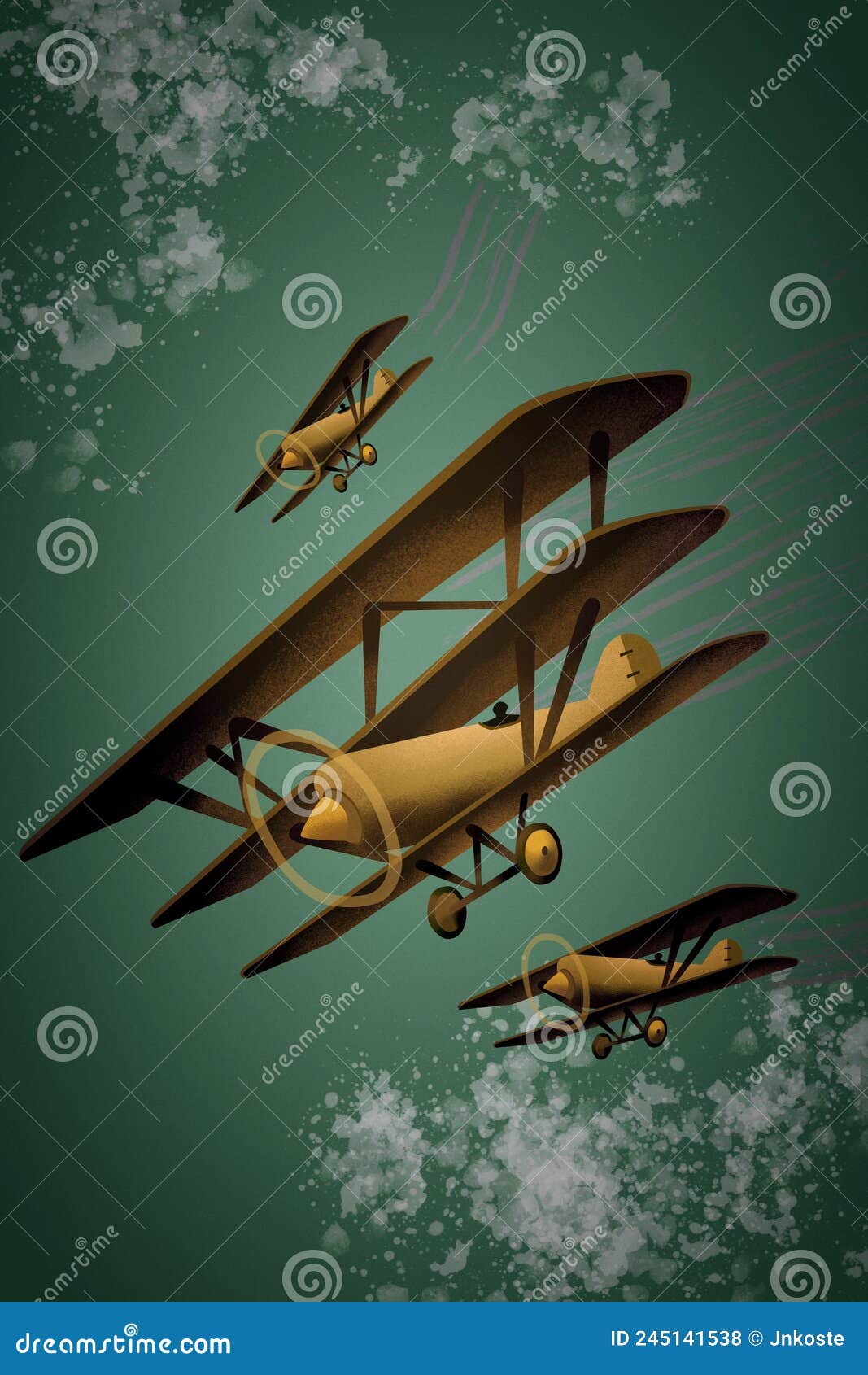 Historic Triplane Flying In Front Of A Cloudy Sky Cartoon Vector ...