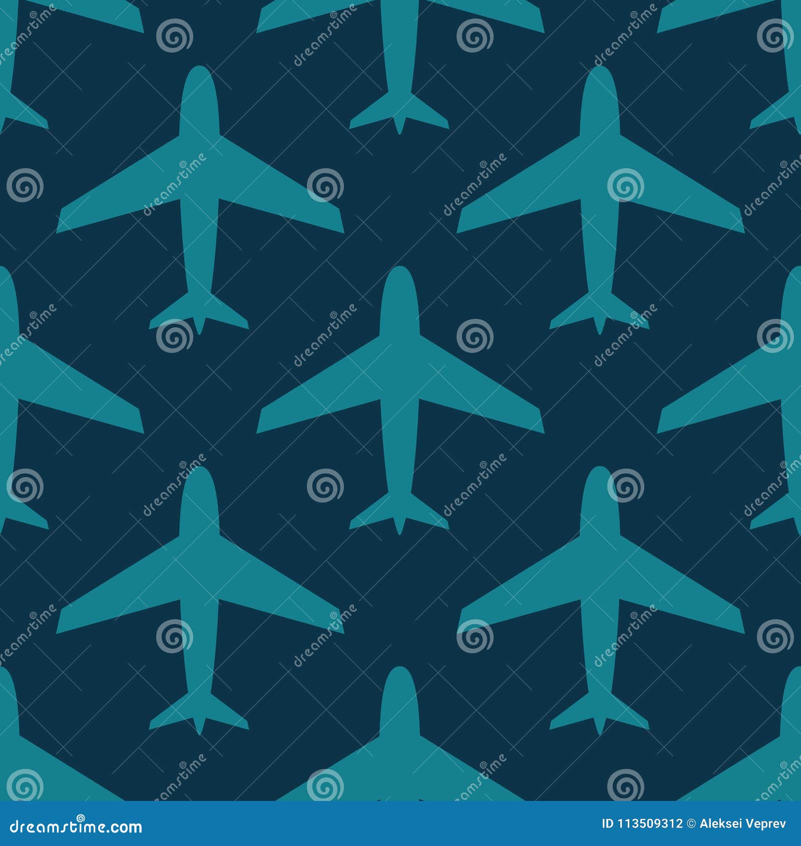 Airplane, Vector Seamless Pattern, Blue on Dark Blue . Stock Vector ...