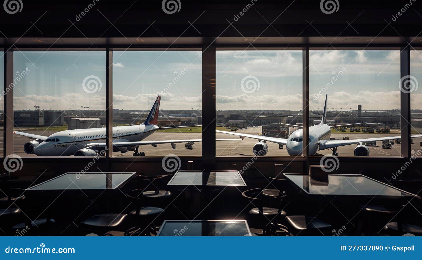 Airplane View from Airport Lounge in Airport Terminal, Generative Ai ...